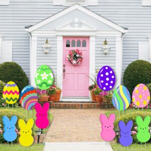 12PCS Easter Yard Decorations Easter Yard Signs Outdoor Decorations Bunny Easter Eggs Yard Stakes for Easter Party Decorations Supplies Prop Spring Decor