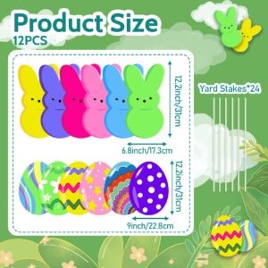 12PCS Easter Yard Decorations Easter Yard Signs Outdoor Decorations Bunny Easter Eggs Yard Stakes for Easter Party Decorations Supplies Prop Spring Decor