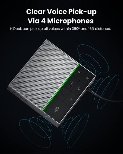 HiDock Conference Speaker and Microphone, 360° Enhanced Voice Pickup & Noise Cancelling Speakerphone, Conference Room Omnidirectional Microphone, Conference Speaker with Mute for Home Office