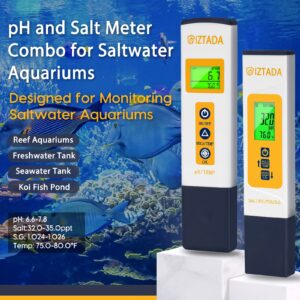 CIZTADA pH Meter and Salinity Meter Combo for Saltwater Pool 6 in 1 pH Salt SG EC TDS Temp Meter for Reef Aquarium Seawater Tank Koi Fish Pond PPM and pH Water Tester for Hydroponics Nutrients Growing