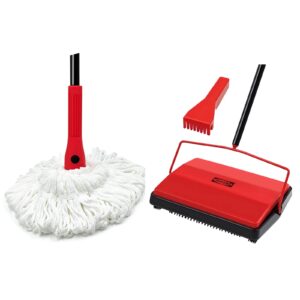 jehonn carpet floor sweeper with horsehair, self wringing mop with 2 washable heads