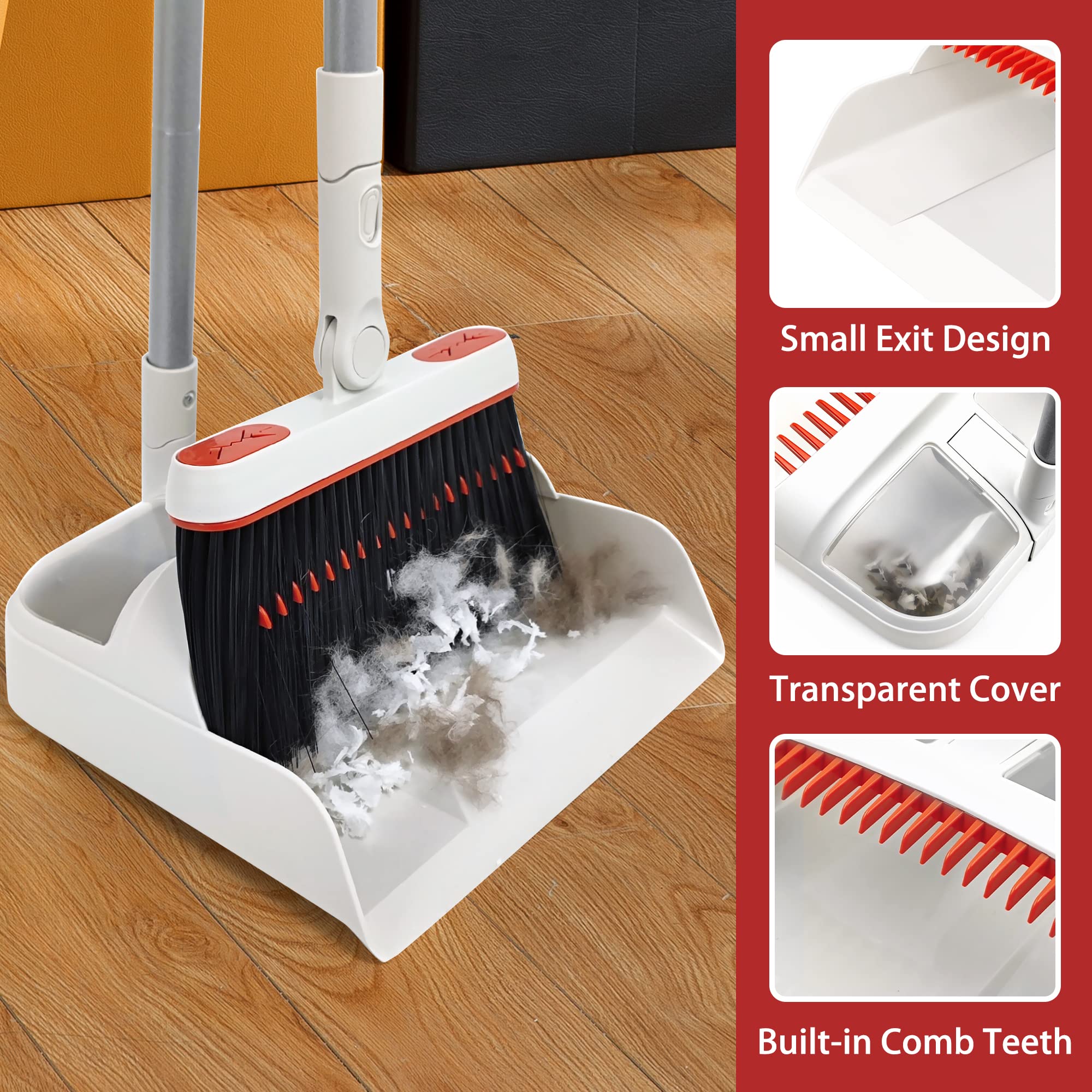 JEHONN Carpet Floor Sweeper Manual with Horsehair, Broom and Dustpan Set for Home