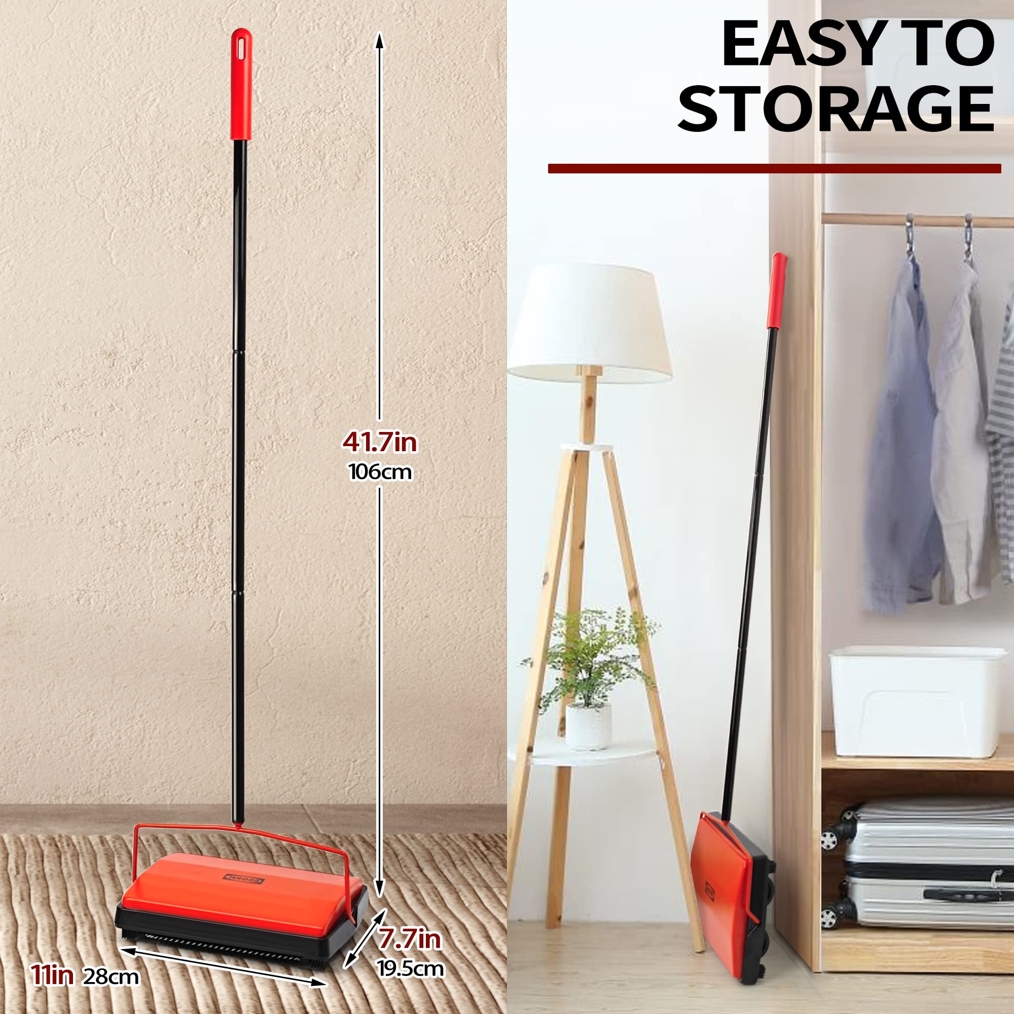 JEHONN Carpet Floor Sweeper Manual with Horsehair, Broom and Dustpan Set for Home