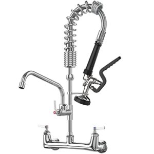 jzbrain commercial faucet with sprayer 21" height wall mount kitchen sink faucet add on faucet 8" swing spout pre-rinse sprayer 8 inch center for 1 or 2 compartment sink