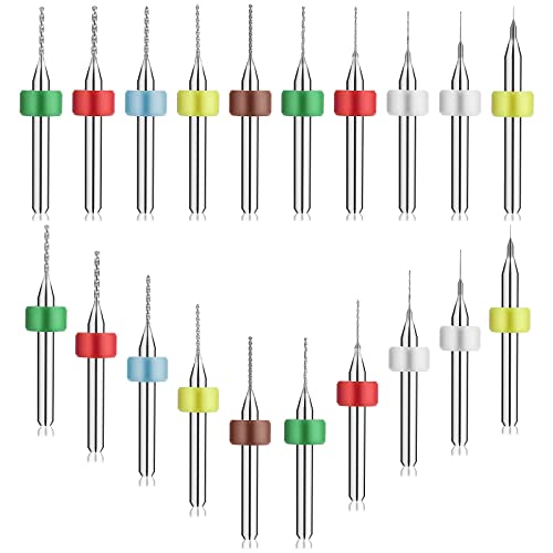 20 Pcs Micro Drill Bit Set Micro Drill Bits Tungsten Steel PCB Print Circuit Board Flute CNC Router Bits Shank for Rough Stone Jewelry Punching Engraving (0.1-1.0 mm)