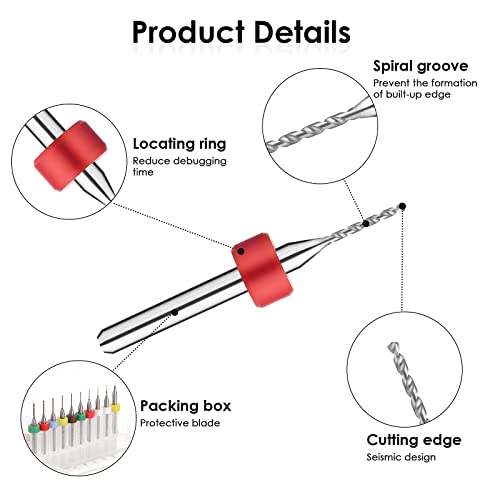 20 Pcs Micro Drill Bit Set Micro Drill Bits Tungsten Steel PCB Print Circuit Board Flute CNC Router Bits Shank for Rough Stone Jewelry Punching Engraving (0.1-1.0 mm)