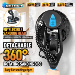 Drywall Sander, Electric Drywall Sander with Vacuum 95% Dust Removal, 800w Power Wall Sander With 12 Pcs Sanding Discs, 6 Variable Speed 500-1800 RPM, Led Light