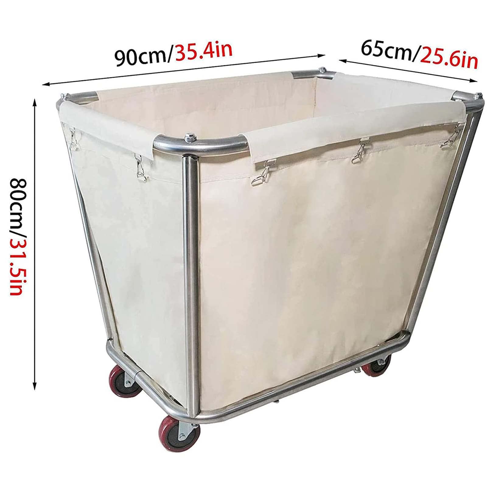 Commercial Laundry Cart,Beige Stainless Steel Industrial Rolling Laundry Cart Storage Trolley Hamper for Hotel/Home/Hospital,80kg/176 LBS Load,10 Bushel