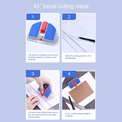 Small Paper Cutter, Adjustable Paper Cutter Plastic Double Ended Blade Wide Applicability 90° Straight Knife Mode 45° Bevel Cutter Mode for Corrugated Board