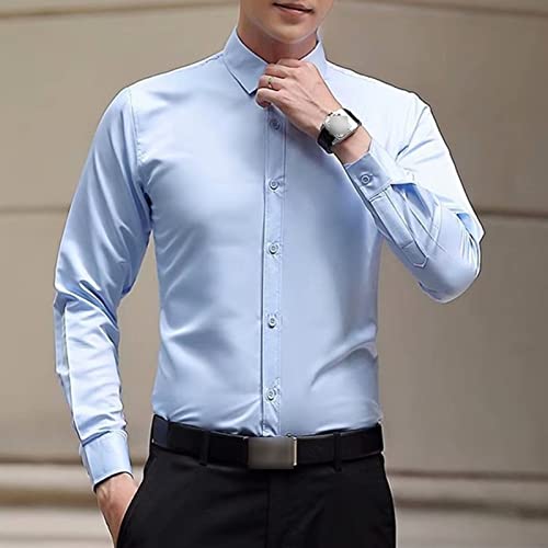 Men's Lightweight Casual Classic Dress Shirt Regular Fit Button Down Shirts Solid Wrinkle Free Long Sleeve Shirts (Light Blue,Large)