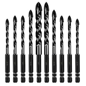 ubesths masonry drill bits set 10pcs, concrete drill bit set with tungsten carbide tip for glass,tile, brick, cement, concrete, plastic, cinder block, wood etc