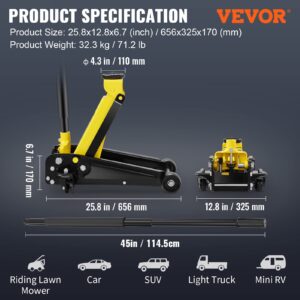 VEVOR 3 Ton Low Profile Floor Jack for All Terrain Vehicles, Heavy-Duty Steel Racing Jack with Quick Lift Pump, 5.12"-20" Lifting Range, 3.0 tons