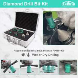 LEKOMESH Diamond Core Drill Bits Set 6pcs Tile Hole Saw Kit for Porcelain Tile Ceramic Marble Brick Concrete with 5/8-11 Thread(20/25/35/50/20mm+20mm Finger Bit+50mm Beveling Chamfer Bit)