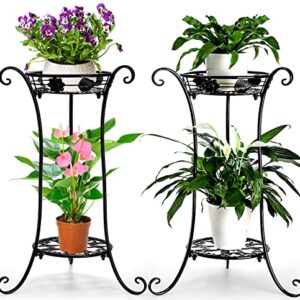 Yesland 2 Pack Metal Plant Stand Indoor Outdoor, 2 Tier Black Iron Flower Plant Stand 26 Inches Detachable Tall Modern Plant Shelf Holder for Corner, Patio, Living Room, Garden