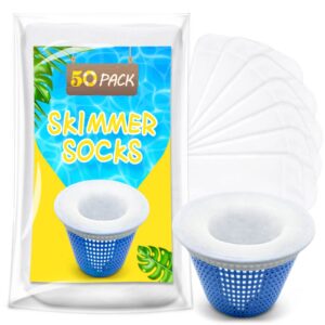 50 pack pool filter socks for pool skimmer, pool skimmer socks for inground pool or above ground pool filter, ultra fine mesh screen liner skimmer basket sock scum sock saver, debris leaves catcher