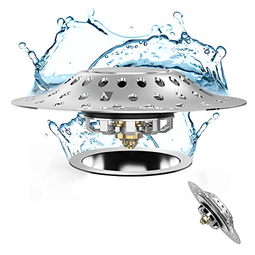 USIKRPEN Upgrade Universal Bathtub Plug & Drain Hair Catcher Anti Rust Anti-Blocking 2 in 1 Bathtub Drain Plug with Dual Filtration Pop Up Bathtub Drain Cover for 1.4"-2.0" Tub Stopper