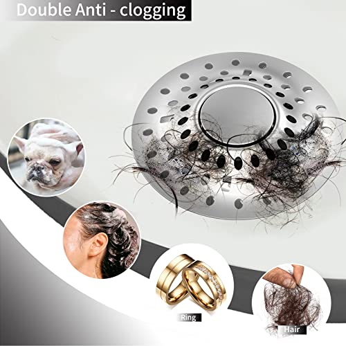 USIKRPEN Upgrade Universal Bathtub Plug & Drain Hair Catcher Anti Rust Anti-Blocking 2 in 1 Bathtub Drain Plug with Dual Filtration Pop Up Bathtub Drain Cover for 1.4"-2.0" Tub Stopper