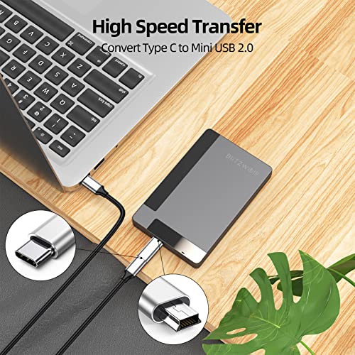 FEMORO Mini USB to USB C Adapter 2 Pack, USB C to Mini USB 2.0 Male to Female Converter Support Charging Data Sync for Gopro Hero Gamera GPS Receiver Car Dash Cam Cellphone MP3 (Brown, 2)