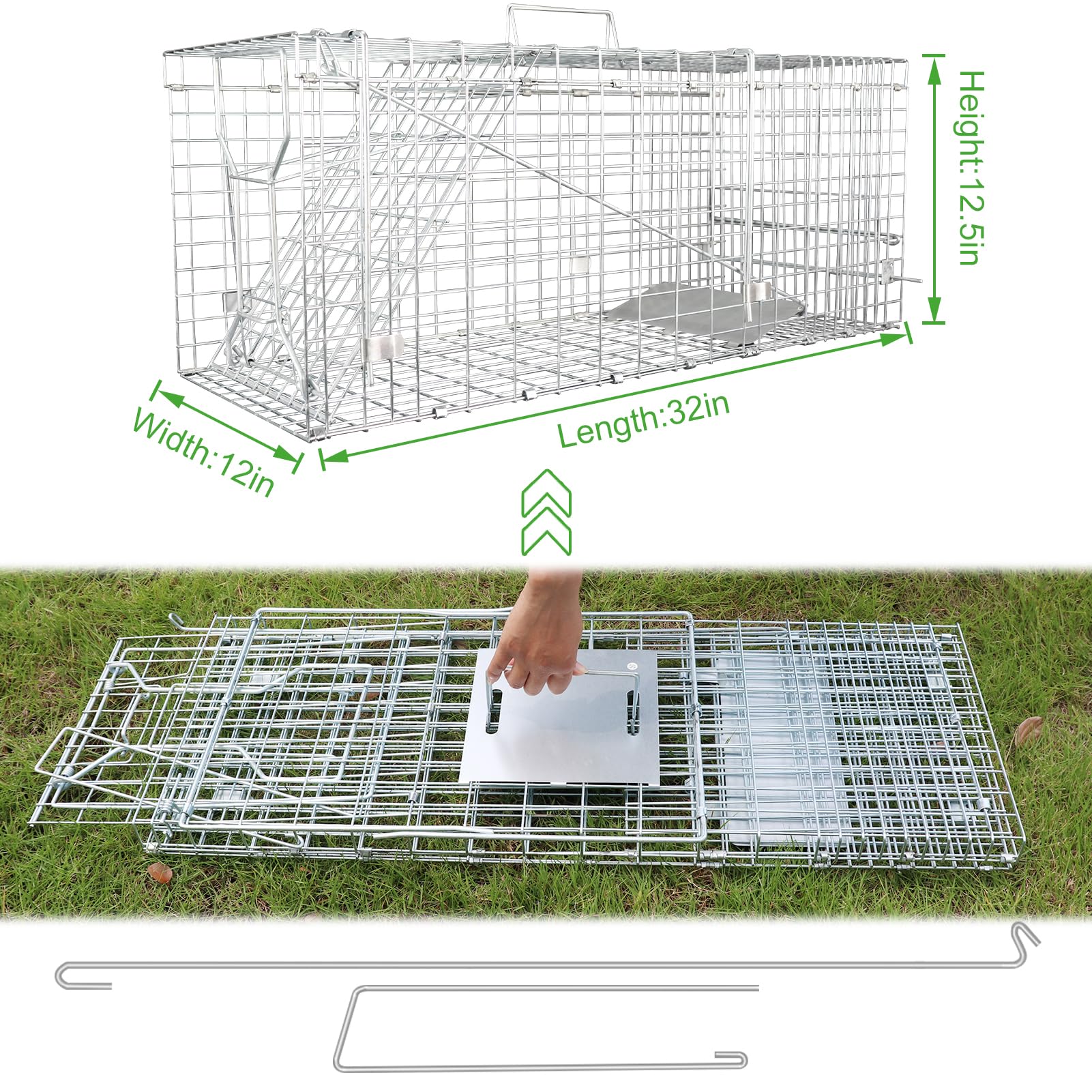 Live Animal Trap for Possum, Groundhog,Gopher,Beaver,Folding Raccoon Trap,Humane Live Animal Cage, Humane Small Animal Trap 32 X 12 X 12.5Inch Animal Trap,Catch & Release,Easy Installation and Use