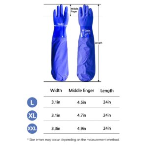 Youneedthat Chemical Resistant Gloves, Seamless Cotton Lined, Heavy Duty Waterproof Gloves, Long Rubber PVC, 24" L,XL,XXL