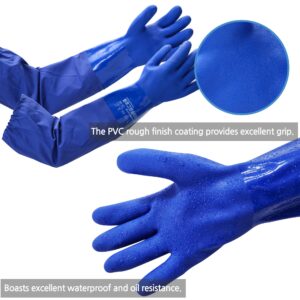 Youneedthat Chemical Resistant Gloves, Seamless Cotton Lined, Heavy Duty Waterproof Gloves, Long Rubber PVC, 24" L,XL,XXL