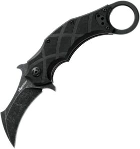 foxedge the claw g10 folding karambit with emerson wave, 2.90" blade length, black anodized aluminum spacer, black idroglider stonewashed blade finish