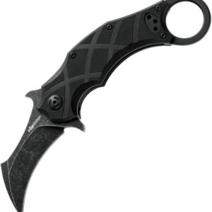 FoxEdge The Claw G10 Folding Karambit with Emerson Wave, 2.90" Blade Length, Black Anodized Aluminum Spacer, Black Idroglider Stonewashed Blade Finish