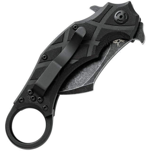 FoxEdge The Claw G10 Folding Karambit with Emerson Wave, 2.90" Blade Length, Black Anodized Aluminum Spacer, Black Idroglider Stonewashed Blade Finish