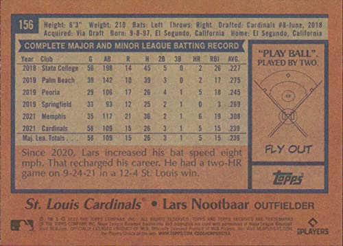 2022 TOPPS ARCHIVES #156 LARS NOOTBAAR 1978 TOPPS RC CARDINALS BASEBALL MLB