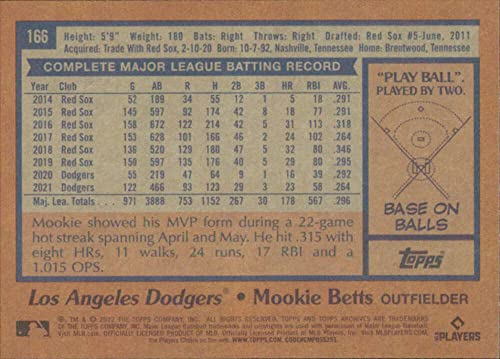 2022 TOPPS ARCHIVES #166 MOOKIE BETTS 1978 TOPPS DODGERS BASEBALL MLB