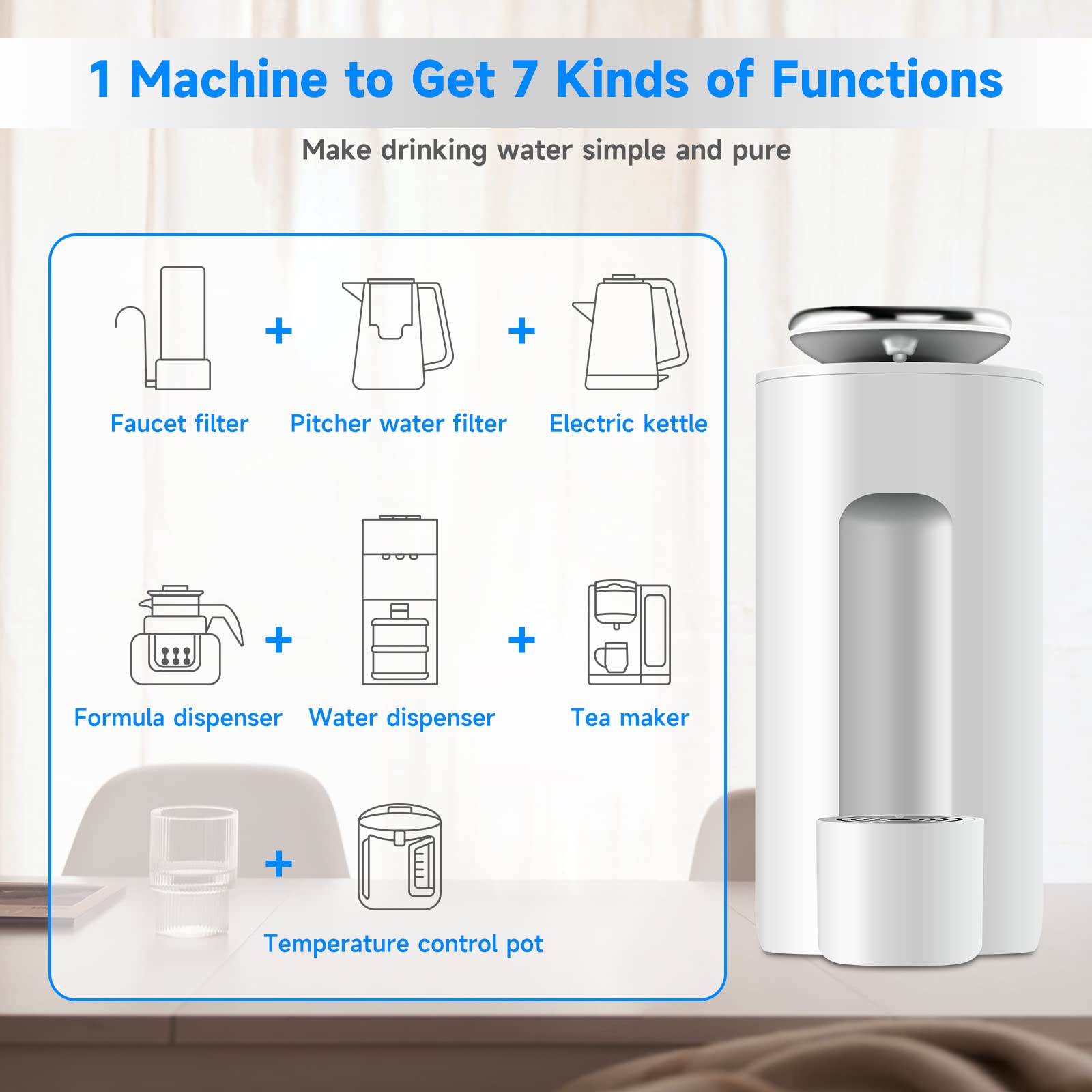 PUREPLUS Countertop Reverse Osmosis Water Filtration System, Instant Hot Water Filter Dispenser, Adjustable Temperatures, 5:1 Low Drain Ratio, High Temp Safety Lock