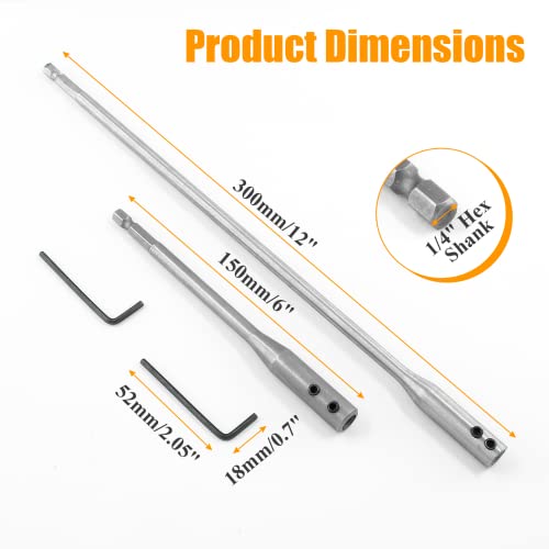 Uenhoy 4 Pcs Extension Drill Bit Set 1/4 Inch, 6" and 12" Wood Spade Bit Extension with 2 Keys, High Carbon Steel Drill Bit Extender Bit Holder