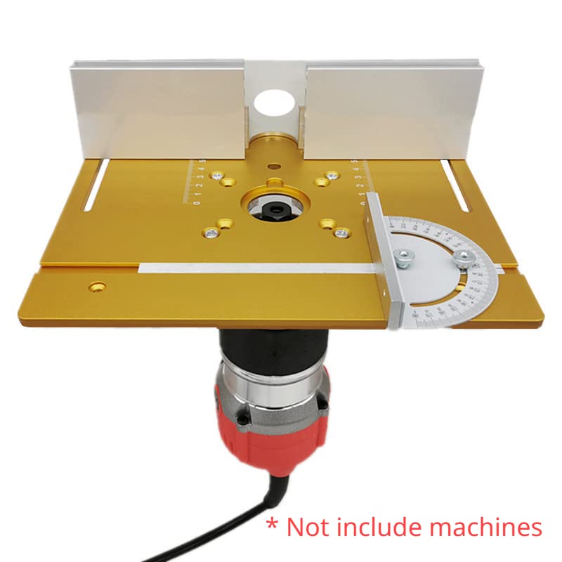 C8 Aluminium Router Table Insert Plate - Woodworking Benches Wood Router Flip Plate with Miter Gauge Guide Aluminium Profile Fence Sliding Brackets -Router Trimmer Tool (Gold)