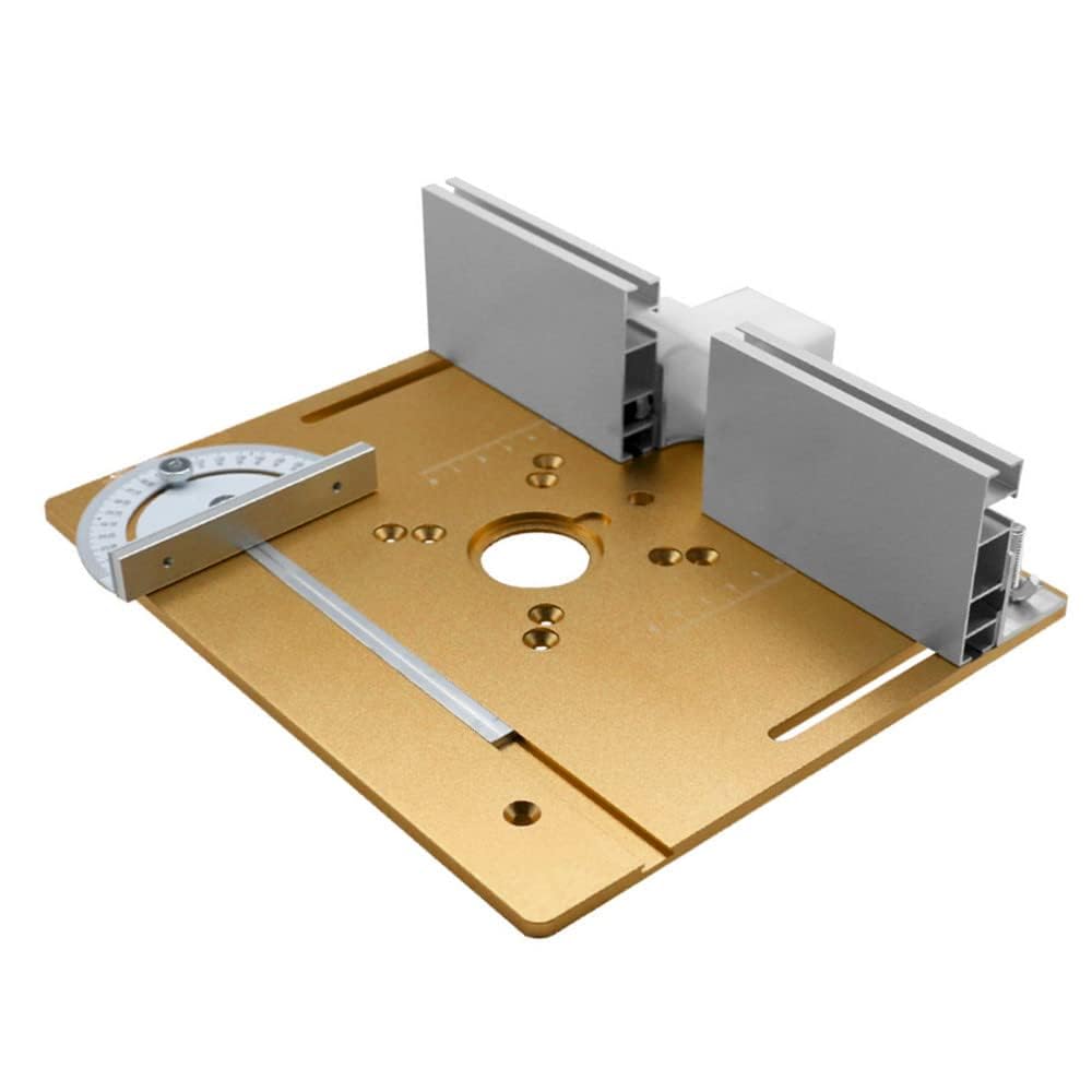 C8 Aluminium Router Table Insert Plate - Woodworking Benches Wood Router Flip Plate with Miter Gauge Guide Aluminium Profile Fence Sliding Brackets -Router Trimmer Tool (Gold)