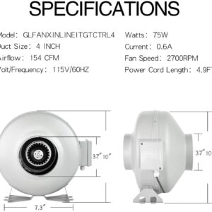 iPower Inline Duct Ventilation Fan with Variable Speed Controller HVAC Exhaust Blower for Grow Tent