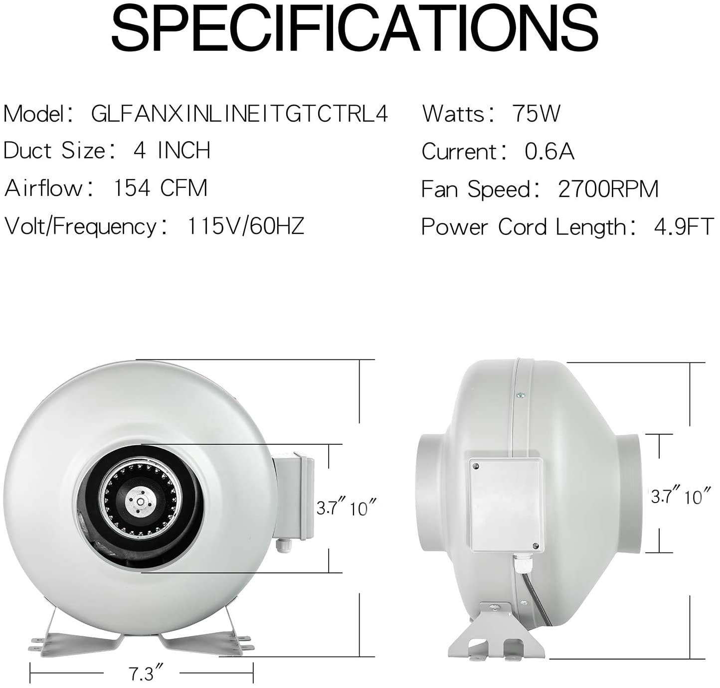 iPower Inline Duct Ventilation Fan with Variable Speed Controller HVAC Exhaust Blower for Grow Tent