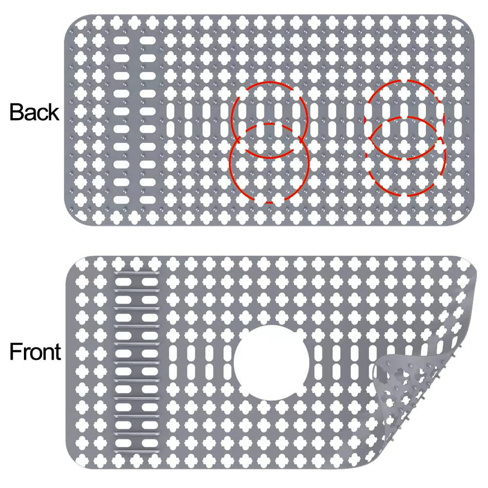 28.2''x14.2'' Silicone Sink Protector for Kitchen Sink, No-Slip Sink Grid Accessories Heat Resistant Kitchen Sink Mat for Bottom of Stainless Steel/Porcelain Sink,Rear Drain