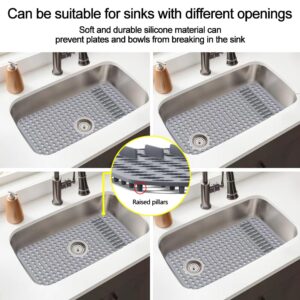 28.2''x14.2'' Silicone Sink Protector for Kitchen Sink, No-Slip Sink Grid Accessories Heat Resistant Kitchen Sink Mat for Bottom of Stainless Steel/Porcelain Sink,Rear Drain