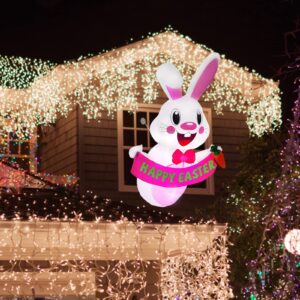 4 FT Easter Inflatable Outdoor Decorations Bunny Broke Out from Window, Easter Blow-up Yard Decorations with Banner, Build-in LED Lights, Easter Inflatable Decor for Holiday Party, Indoor, Lawn