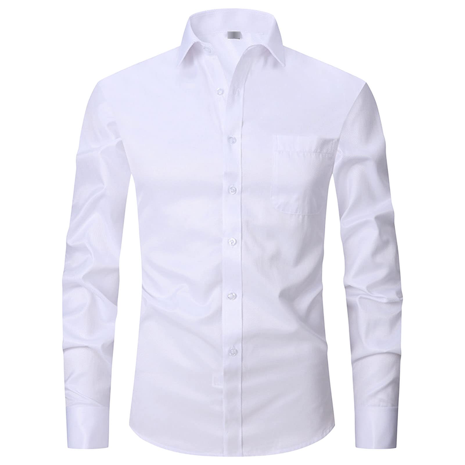 Maiyifu-GJ Men's Striped Dress Shirt Solid Color Button Down Casual Shirts Turn-Down Collar Long Sleeve Shirts with Pocket (White,3X-Large)