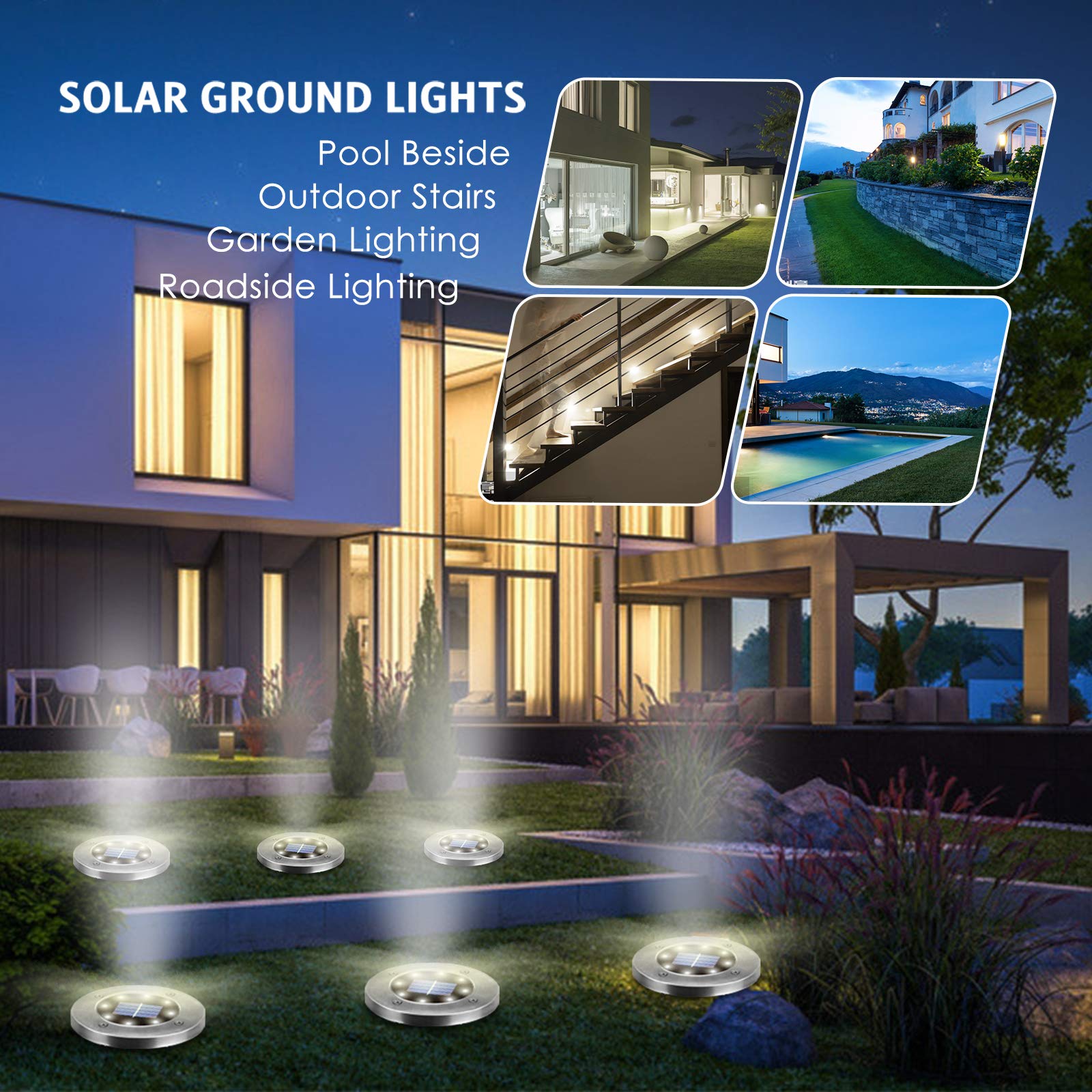 OULONGER Solar Ground Lights 8 Packs, Solar Lights Outdoor Bright 8 LED Disk Lights Garden Waterproof Patio In-Ground Lights for Lawn, Pathway, Yard, Driveway, Step and Walkway White Light