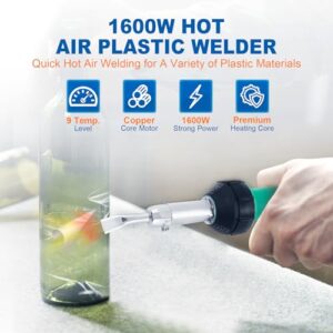 Iglobalbuy 110V 1600W Hot Air Plastic Welding Welder, Handheld Hot Air Vinyl PVC TPO Heating Welding Gun w/Nozzles Adjustable Temperature Roofing Welder Kit