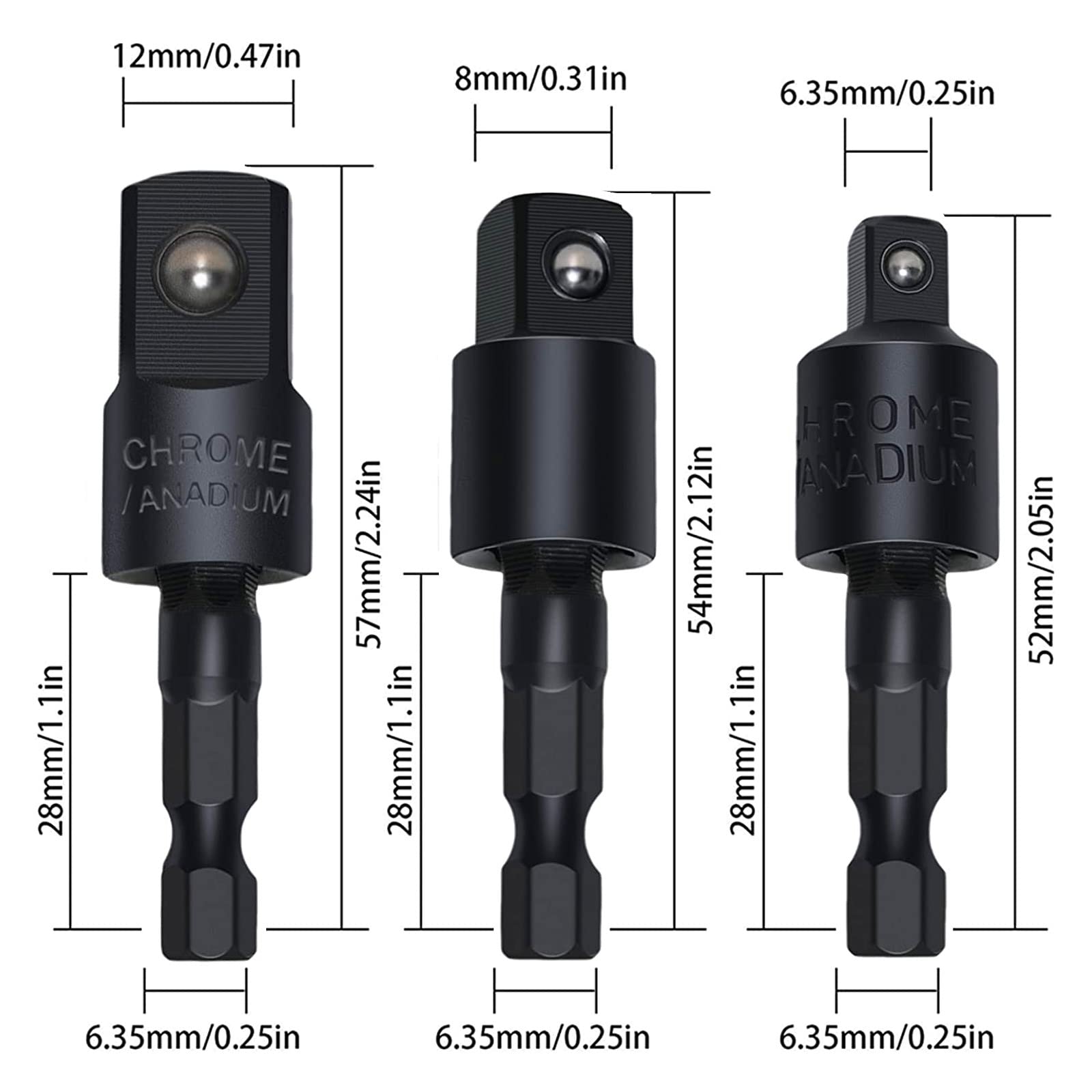 4-in-1 Impact Square Drive Adaptor, 360° Rotatable 1/4 3/8 1/2 In Impact Grade Socket Adapter Set with 105° Right Angle Driver Extension Screwdriver Drill Attachment for Household Workplace Industry