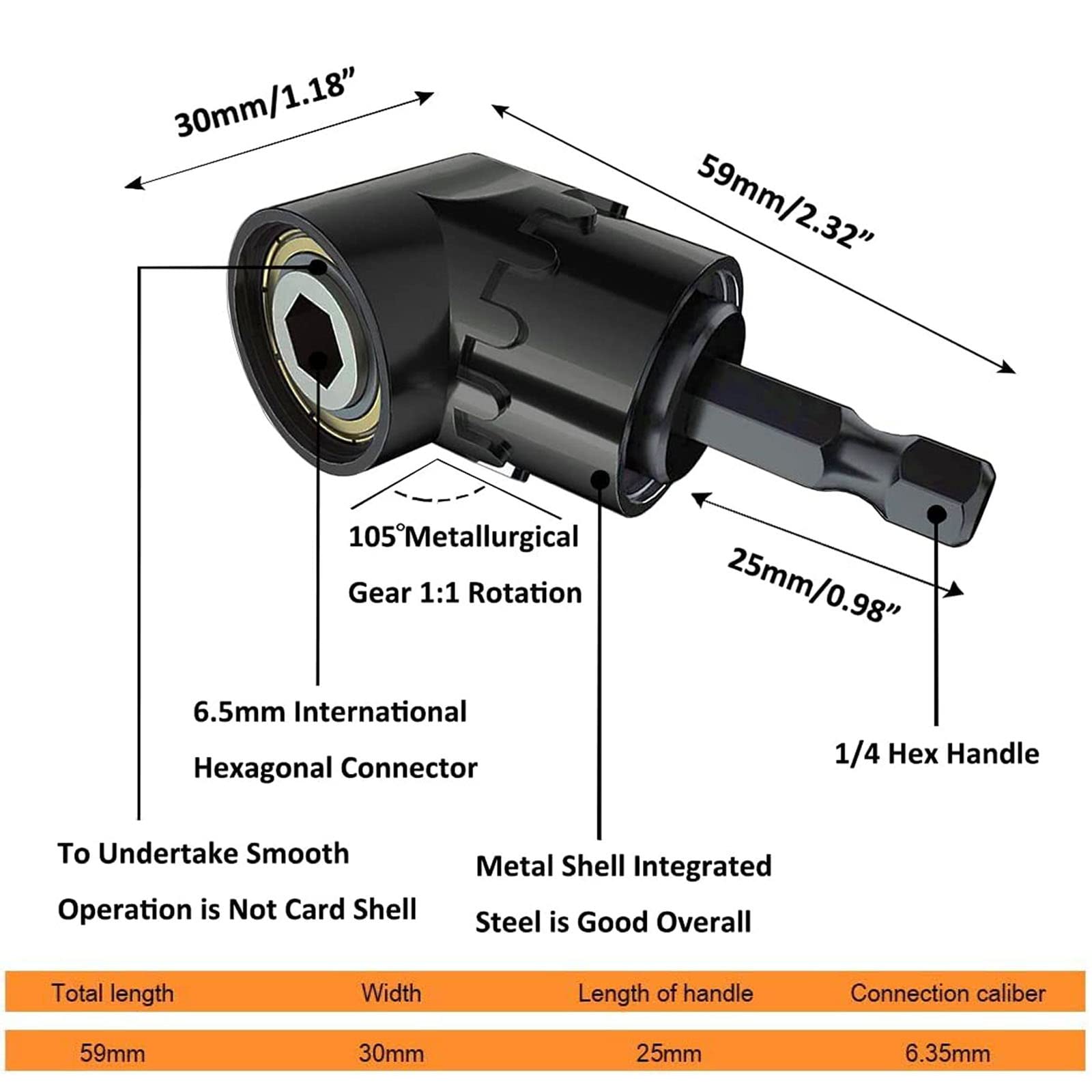 4-in-1 Impact Square Drive Adaptor, 360° Rotatable 1/4 3/8 1/2 In Impact Grade Socket Adapter Set with 105° Right Angle Driver Extension Screwdriver Drill Attachment for Household Workplace Industry