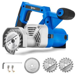 igooo toe kick saw eks85, three 3-3/8 in. blades, 2 alloy blade for woods, 1 diomend blade for tiles and stones, flush cutting saw, special circular saw for removing subfloor or tiles, masonry saw