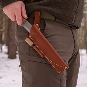 BPS Knives Brown Belt Knife Sheath with Fire Steel - Leather Sheath for Fixed Blade Knife with Fire Starter - Outdoor, Hunting, Bushcraft, Camping Fixed Blade Knives