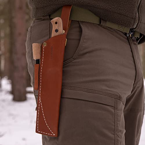 BPS Knives Brown Belt Knife Sheath with Fire Steel - Leather Sheath for Fixed Blade Knife with Fire Starter - Outdoor, Hunting, Bushcraft, Camping Fixed Blade Knives