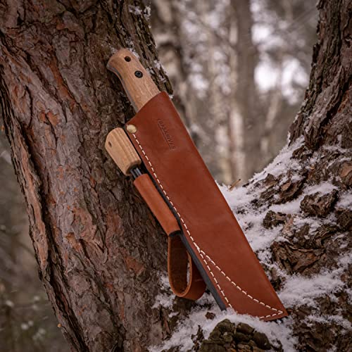 BPS Knives Brown Belt Knife Sheath with Fire Steel - Leather Sheath for Fixed Blade Knife with Fire Starter - Outdoor, Hunting, Bushcraft, Camping Fixed Blade Knives