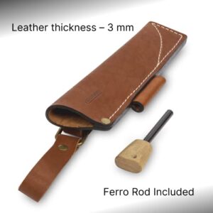 BPS Knives Brown Belt Knife Sheath with Fire Steel - Leather Sheath for Fixed Blade Knife with Fire Starter - Outdoor, Hunting, Bushcraft, Camping Fixed Blade Knives