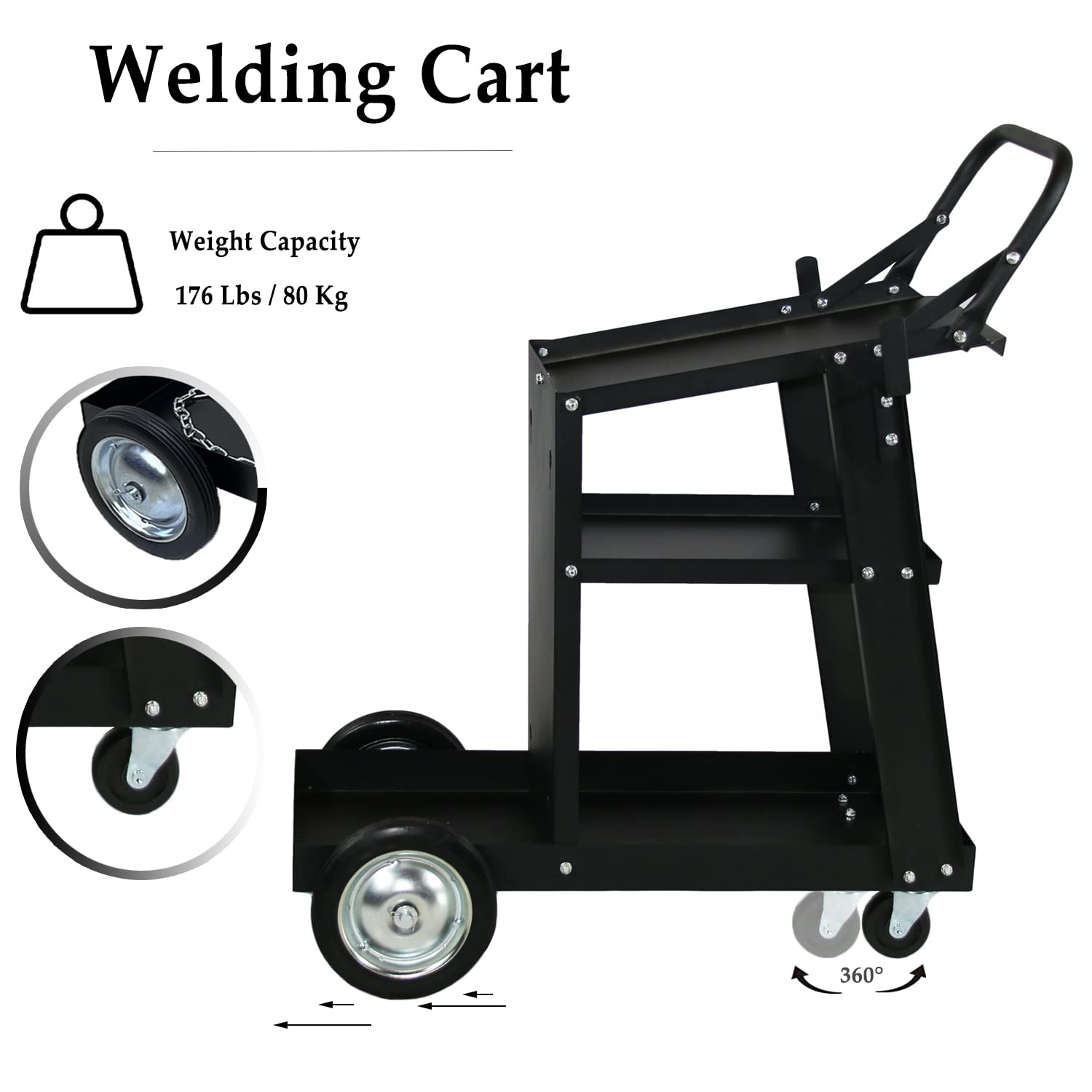 VEIYOUMO Welding Cart, Welding Carts for MIG/TIG Welder and Plasma Cutter Upgraded Cable Hook Tank Storage Safety Chain Welding Cart